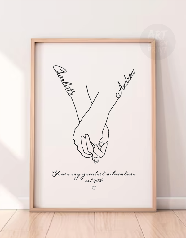 Holding Hands – Personalised Line Art – Art Design Print